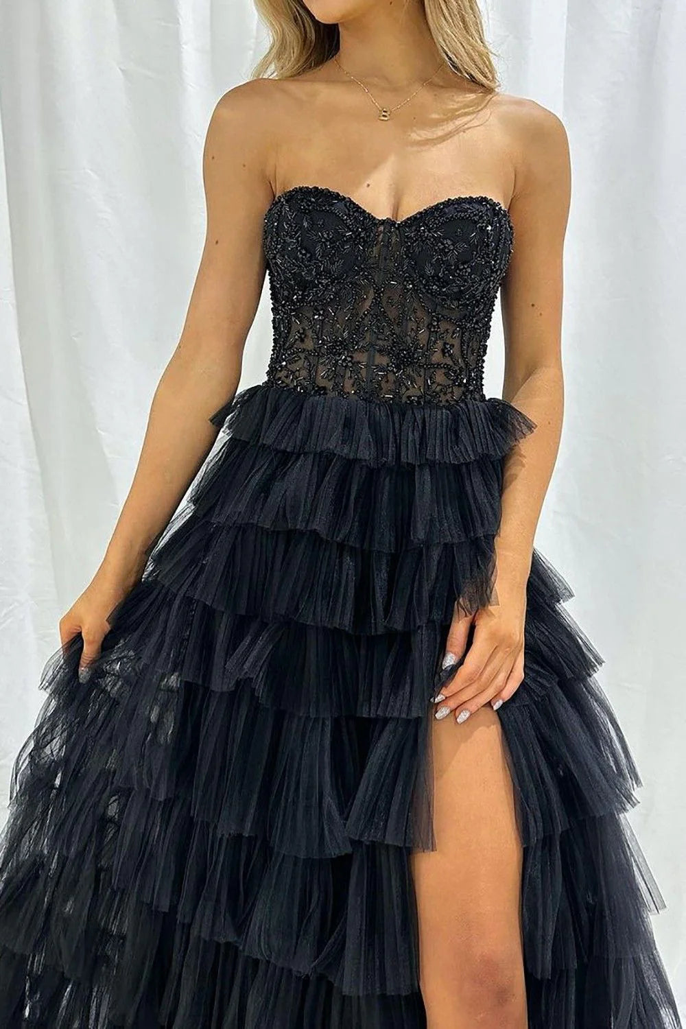 A Line Corset Prom Dress with Ruffles – FannyWe