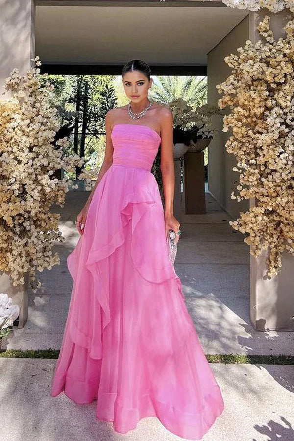 Elegant Strapless Layered Prom Dresses Long Formal Gowns – FannyWe
