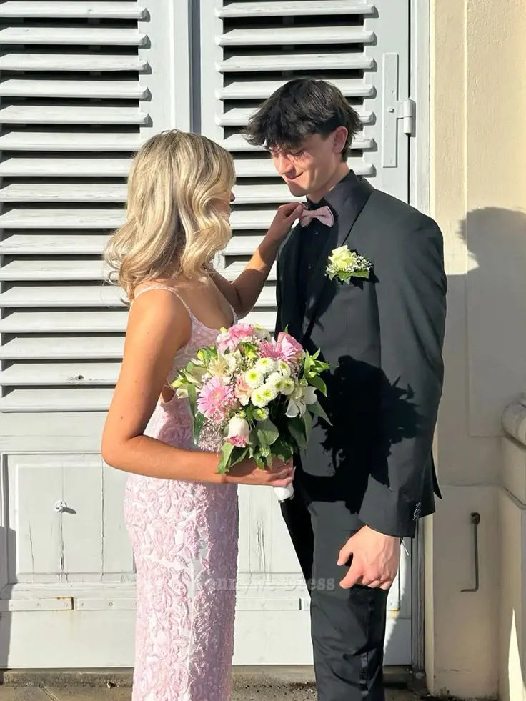 Sheath Spaghetti Straps Sequins Pink Straps Long formal dresses Brides ...