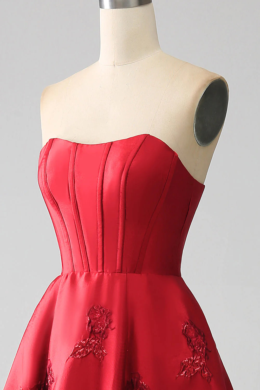 Elegant Princess A-Line Strapless Dark Red Long Prom Dress with 3D Flo ...