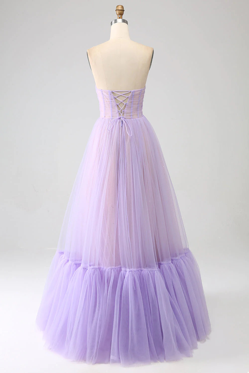 Lilac Princess Corset Floor Length Splicing Tulle Prom Dress – FannyWe