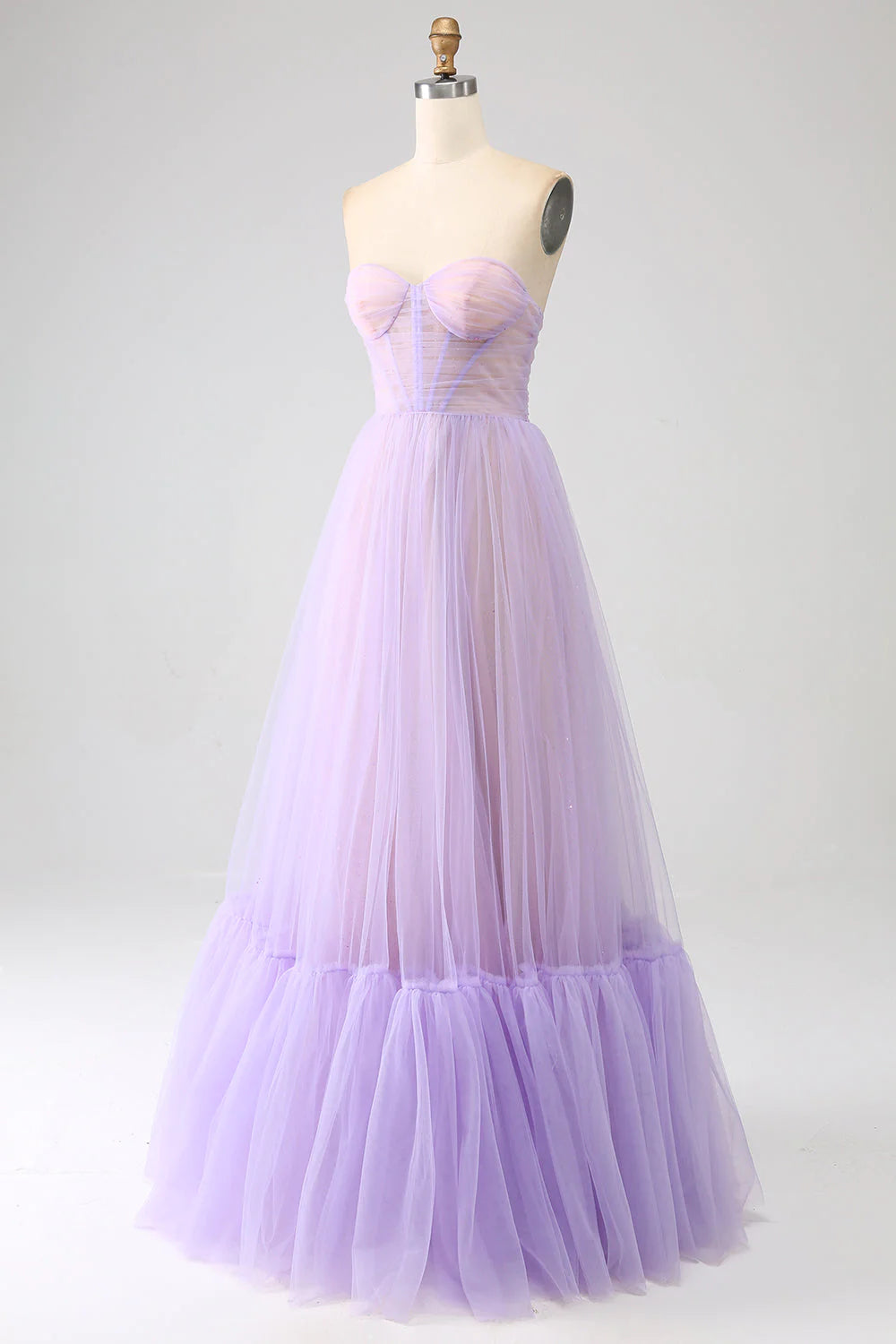 Lilac Princess Corset Floor Length Splicing Tulle Prom Dress – FannyWe